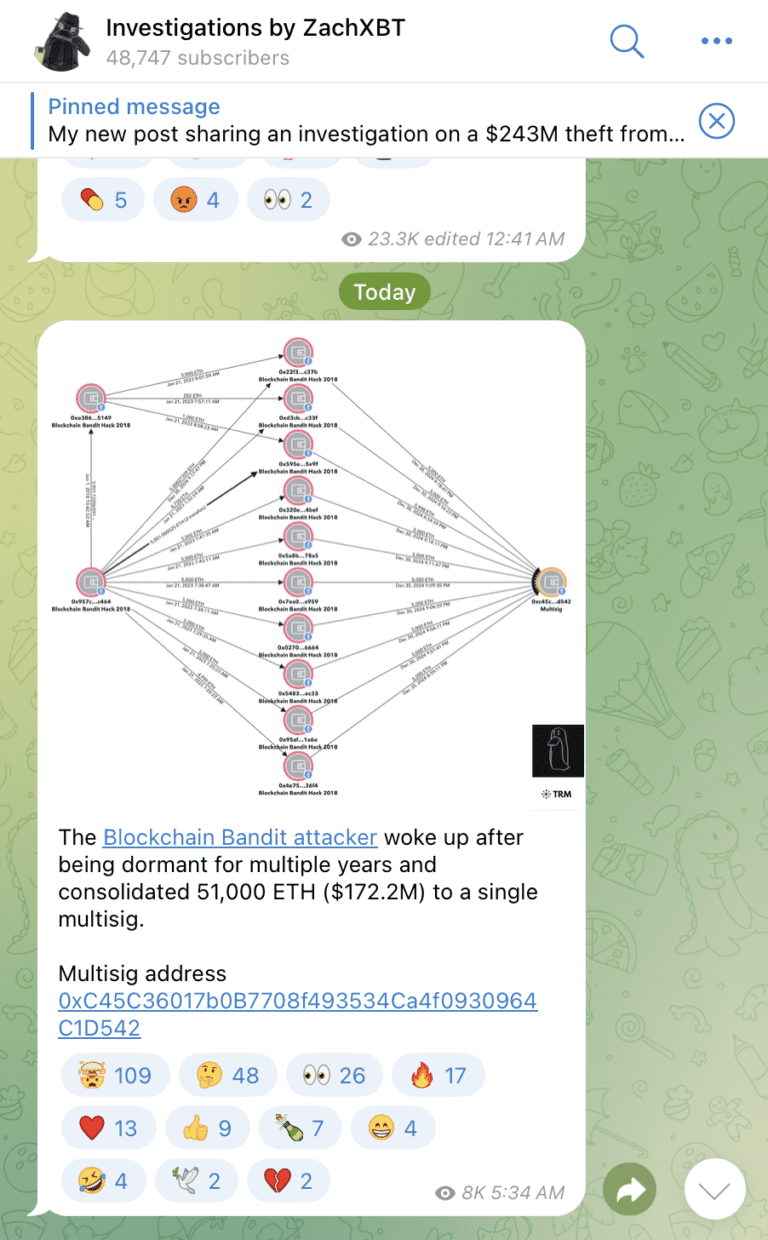 弱私鑰攻擊者「Blockchain Bandit」沉寂兩年後，將 51,000 顆以太幣歸集至多簽地址 – 桑幣區識 Zombit